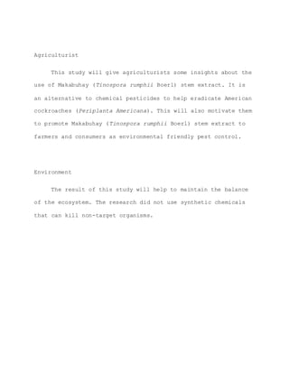 “EFFECTIVENESS OF MAKABUHAY (Tinospora rumphii Boerl) STEM EXTRACT IN ...