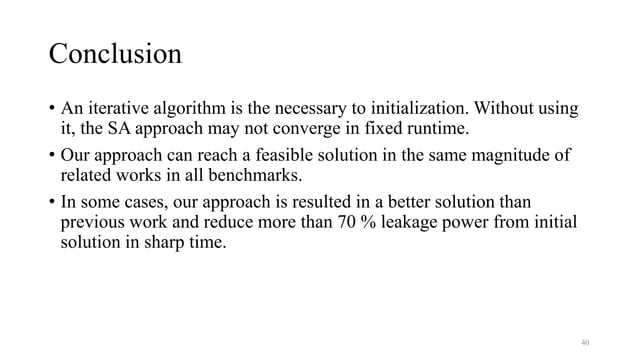 Leakage Power Minimization Using Sa Based Gate Sizing And Threshold Voltage Assignment Ppt