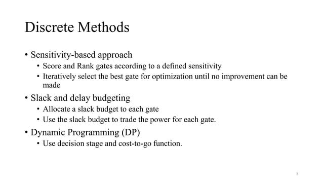 Leakage Power Minimization Using Sa Based Gate Sizing And Threshold Voltage Assignment Ppt