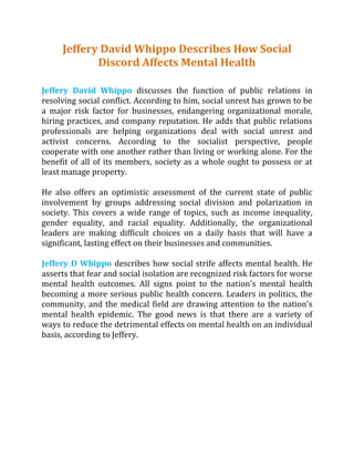 Jeffery David Whippo Describes How Social Discord Affects Mental Health ...