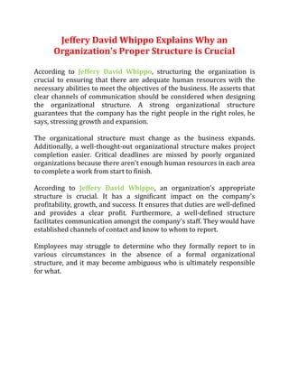 Jeffery David Whippo Explains Why an Organization's Proper Structure is ...
