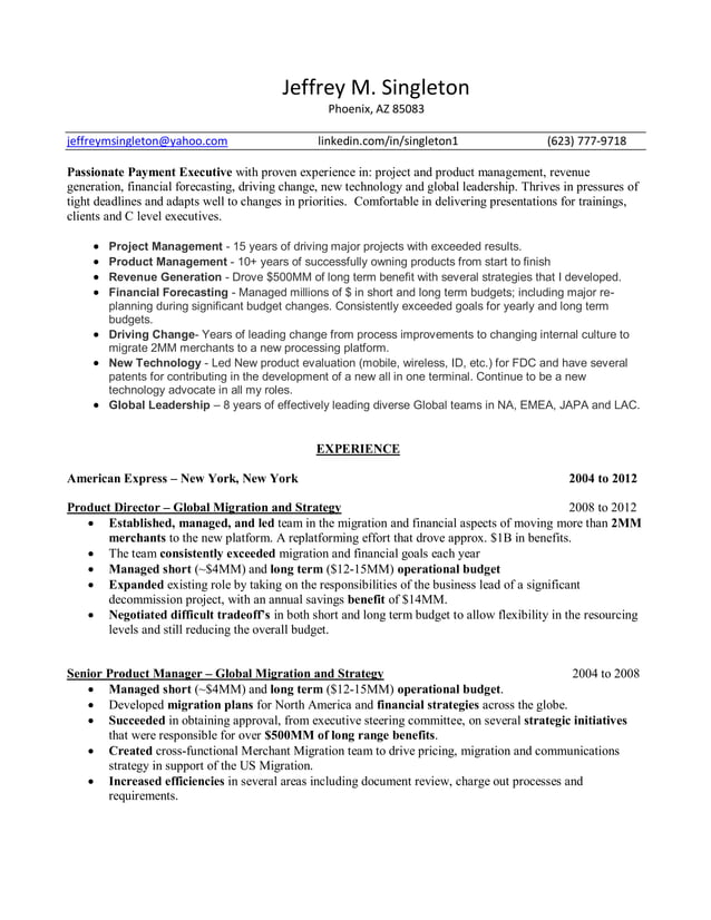 Jeffrey M Singleton 2013 resume | DOC