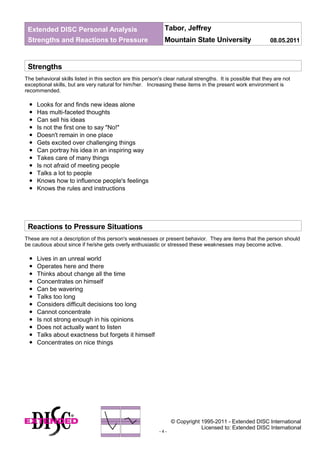 Jeffrey Tabor Disc Assessment | PDF