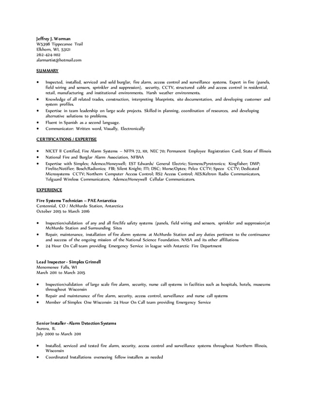 Jeffrey worman resume 03032016 t | PDF