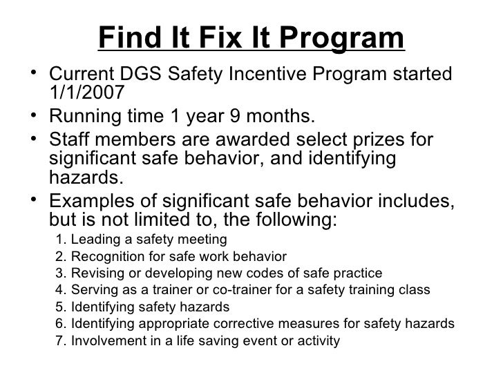 Safety Incentive Programs Examples