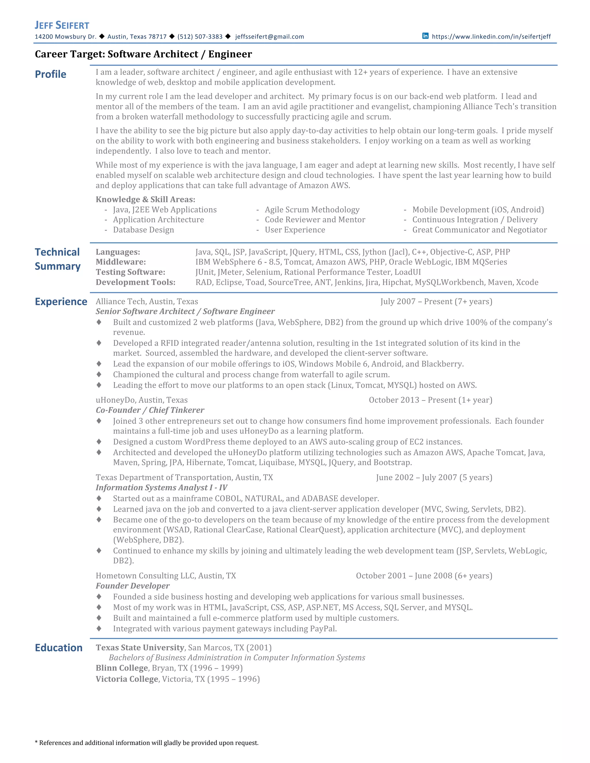 Jeff seifert 2015 resume | PDF