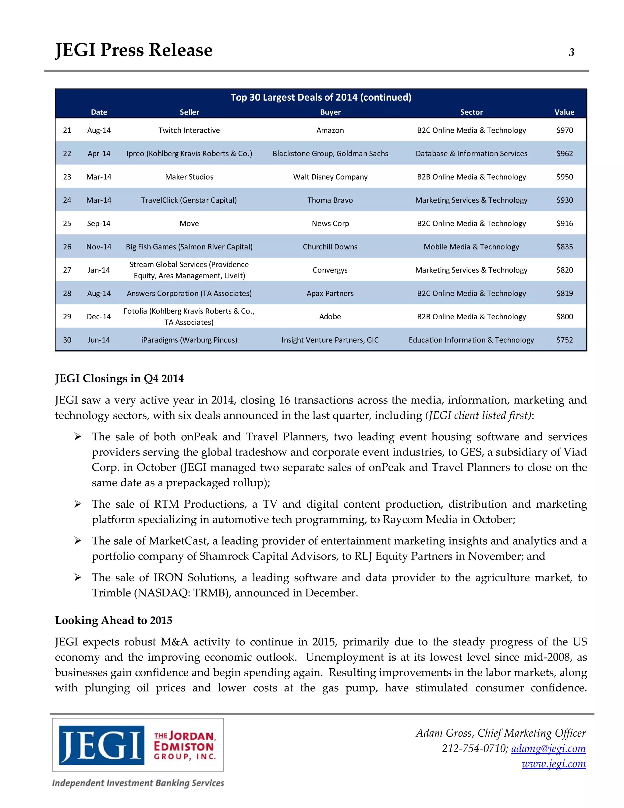 JEGI 2014 M&A Overview | PDF