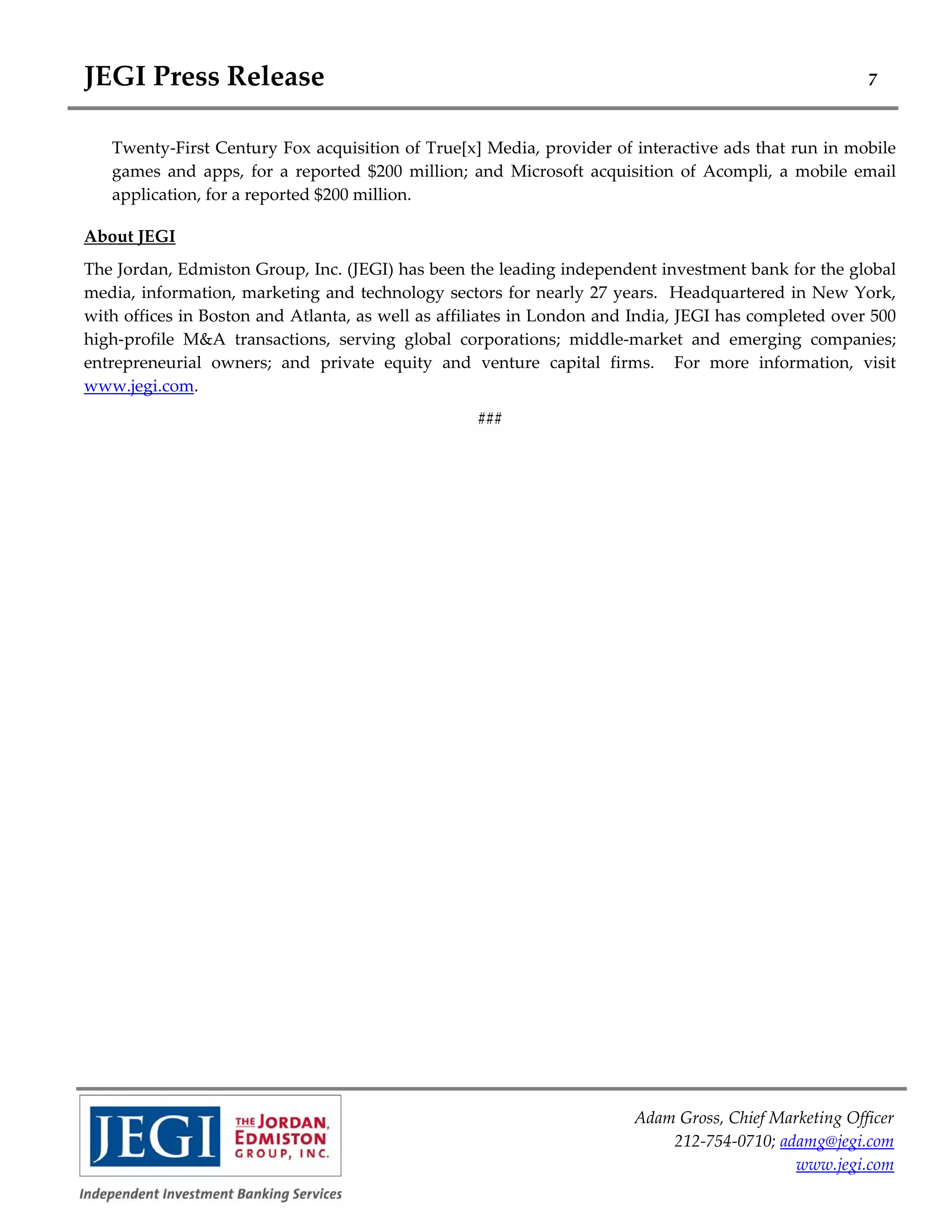 JEGI 2014 M&A Overview | PDF