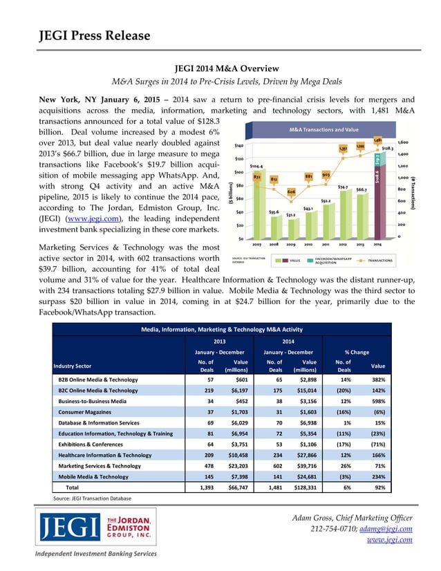 JEGI 2014 M&A Overview | PDF