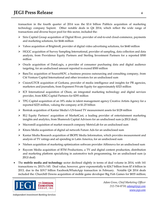 JEGI 2014 M&A Overview | PDF