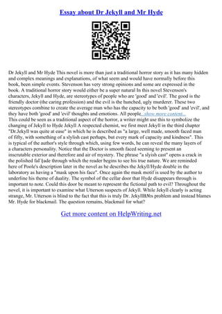 Jekyll And Hyde Essay | PDF
