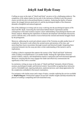 Jekyll And Hyde Essay | PDF