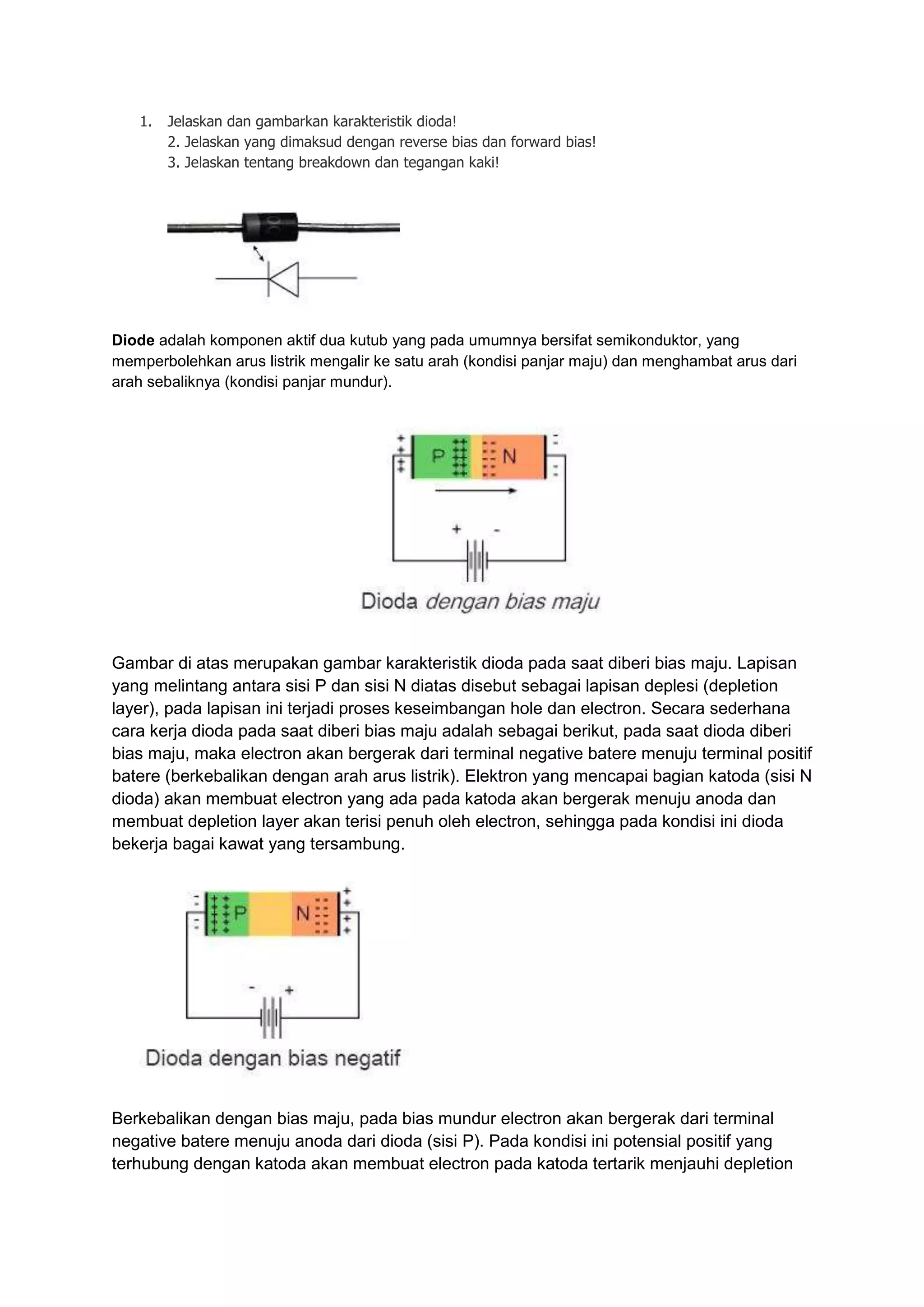 Jelaskan dan gambarkan karakteristik dioda | DOCX