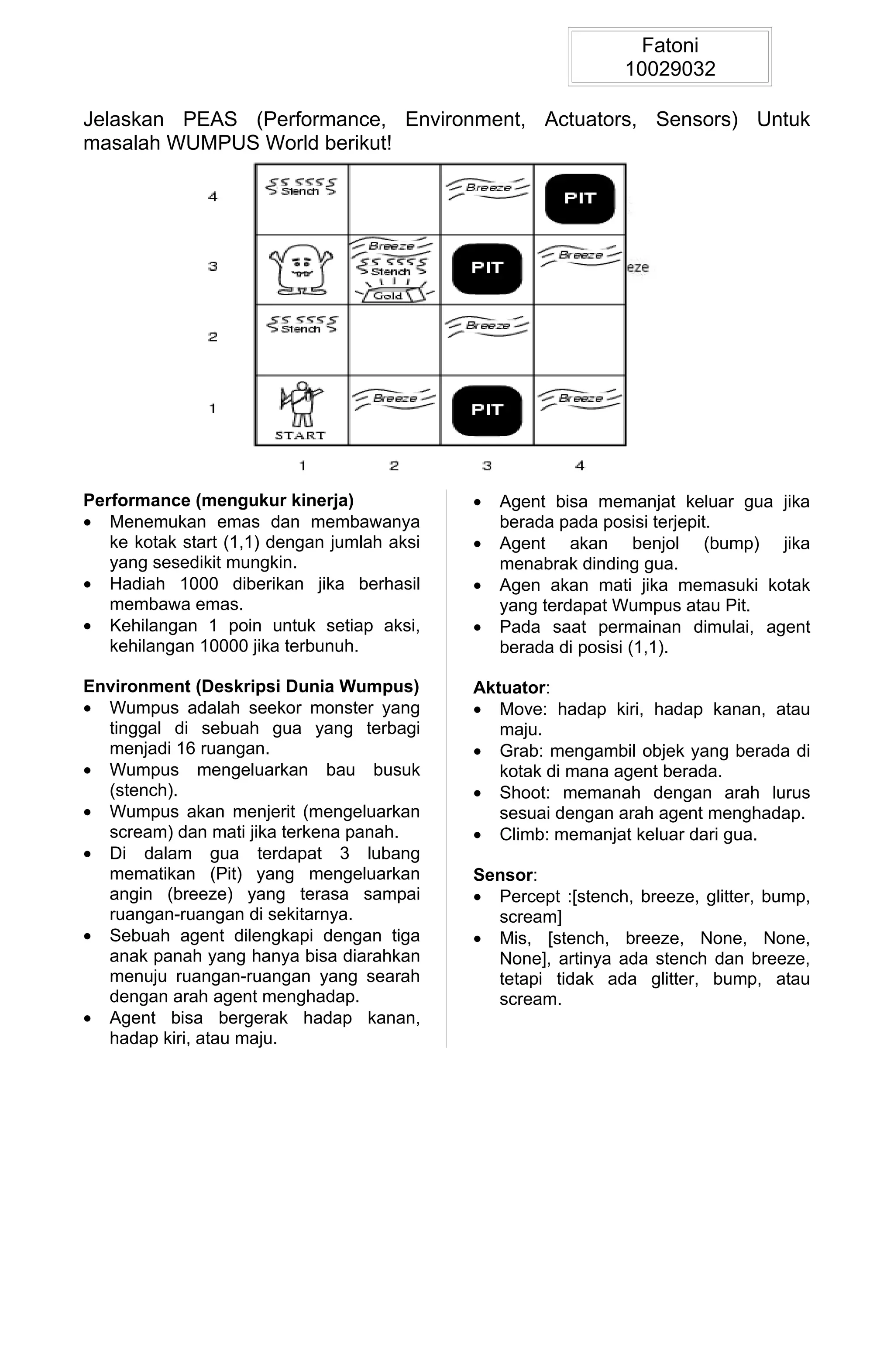 Jelaskan peas WUMPUS AGENT | DOC