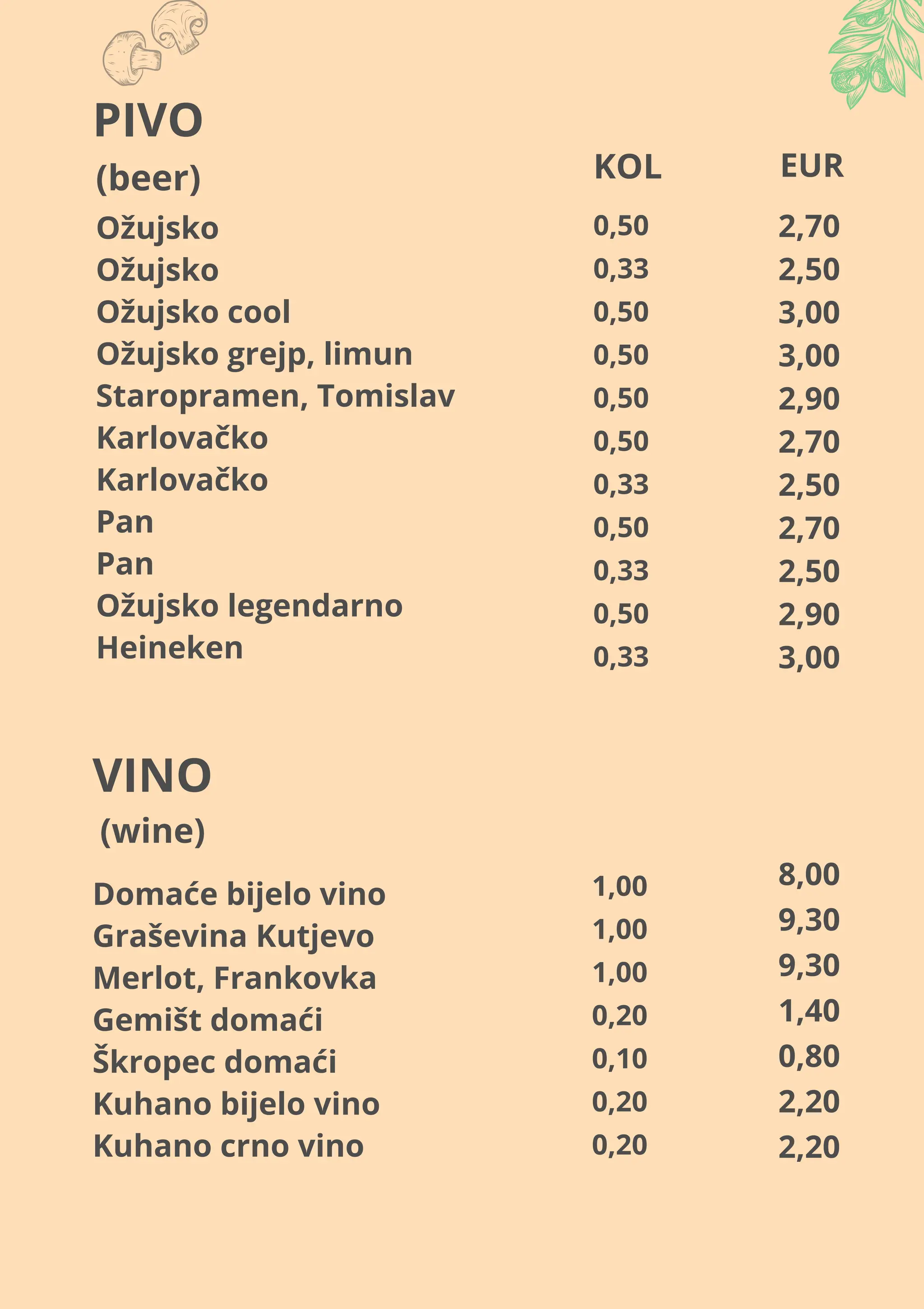 Jelovnik Bistro Pivnica Pivnica 2024 godina | PDF