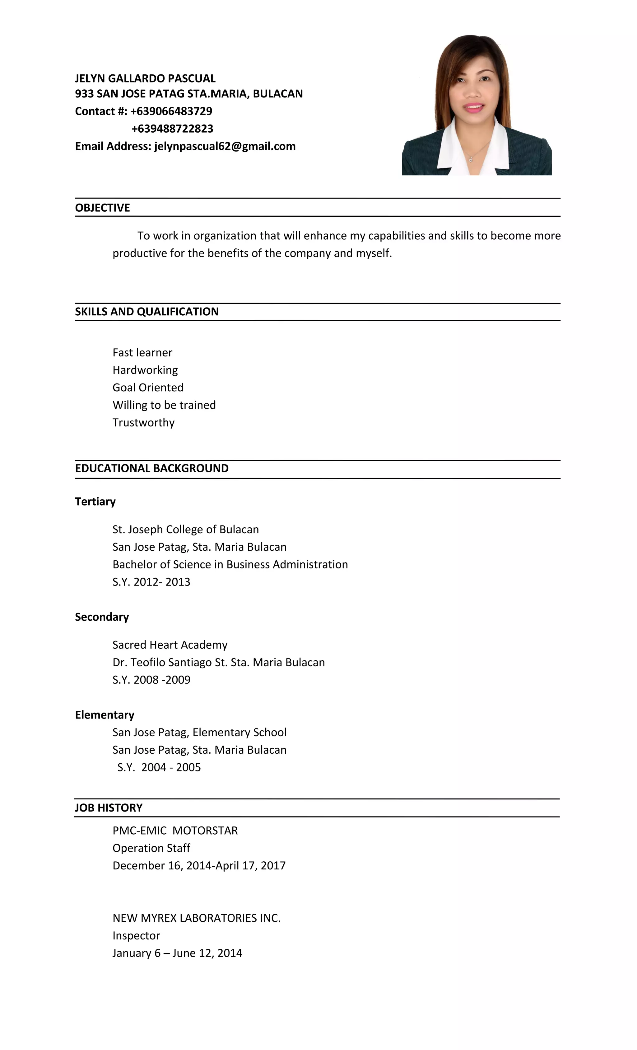 Jelyn pascual resume | DOC