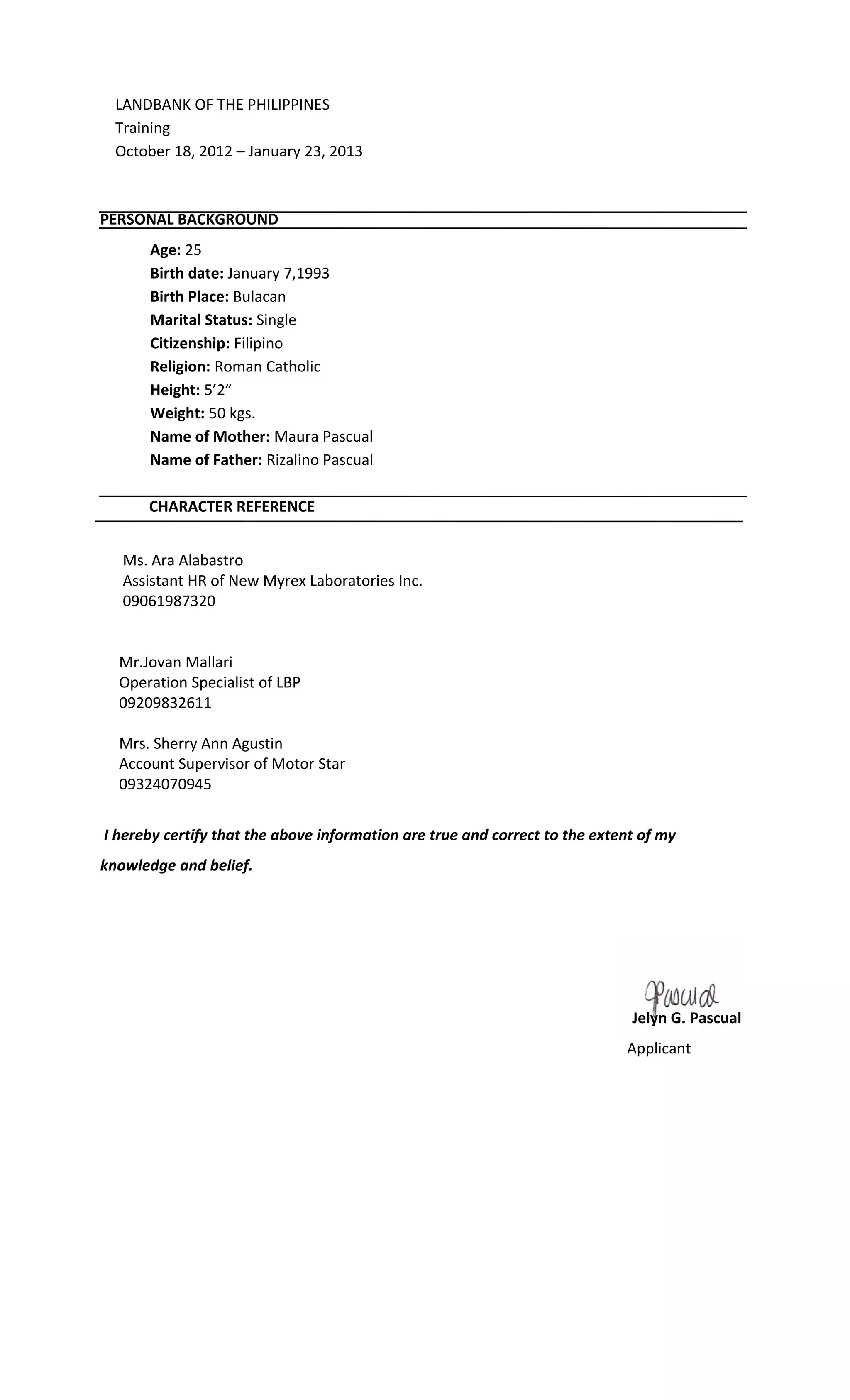Jelyn pascual resume | DOC