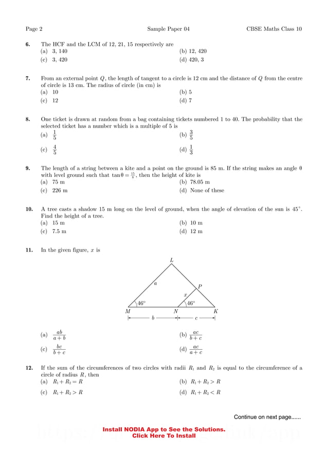 class 10 cbse math sample paper standart paper | PDF