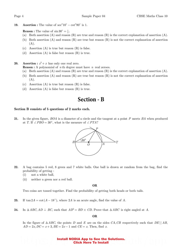 class 10 cbse math sample paper standart paper | PDF
