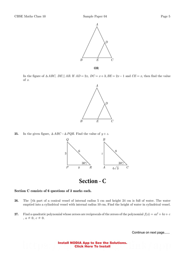 class 10 cbse math sample paper standart paper | PDF
