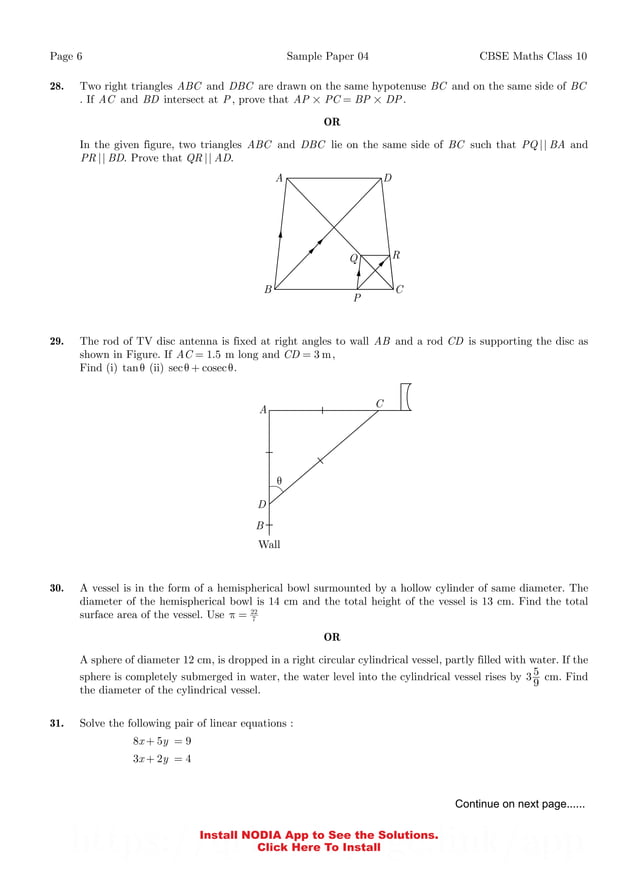 class 10 cbse math sample paper standart paper | PDF