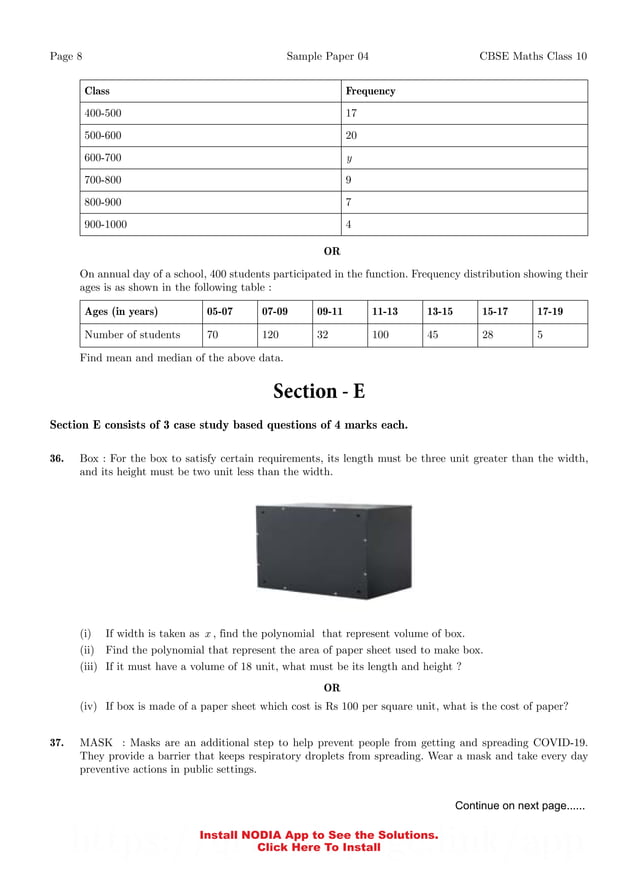 class 10 cbse math sample paper standart paper | PDF