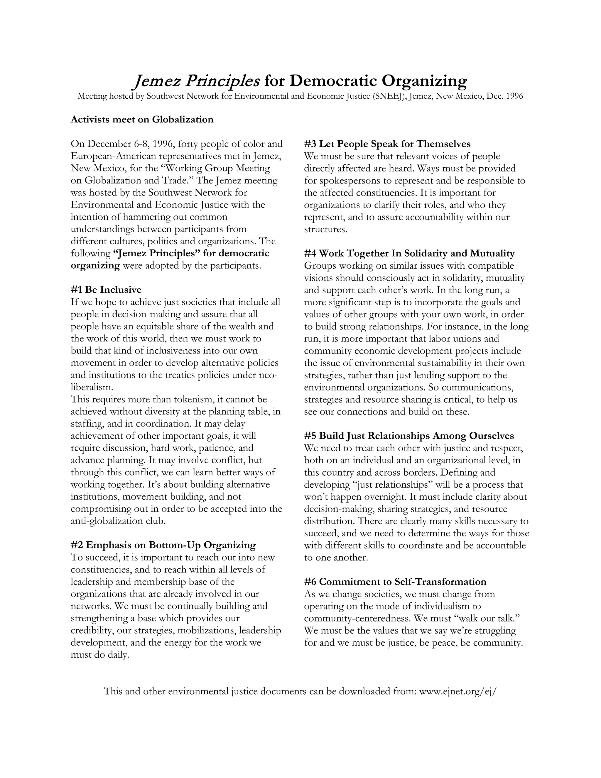 Jemez principles 4 democratic organization | PDF
