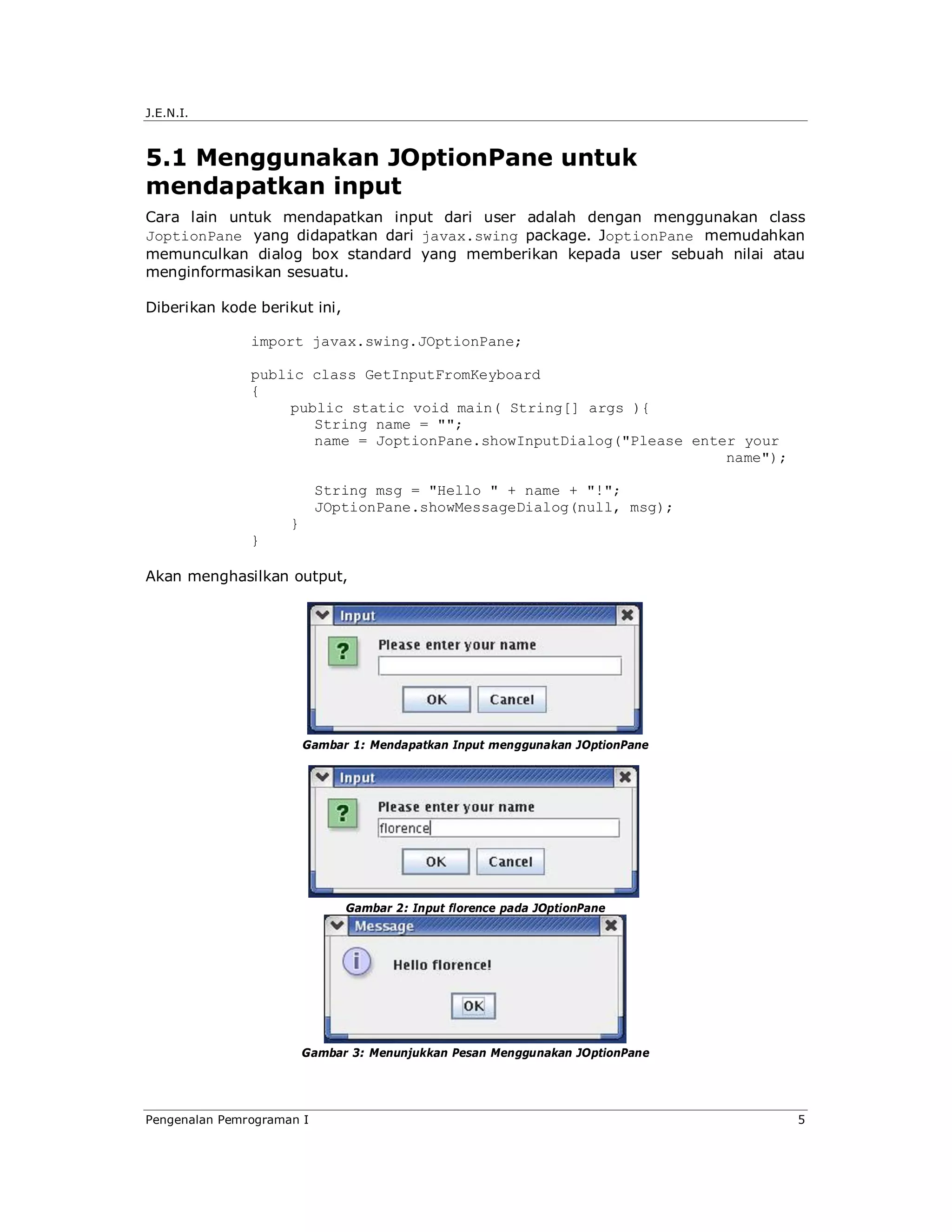 Jeni Intro1 Bab05 Mendapatkan Input Dari Keyboard | PDF