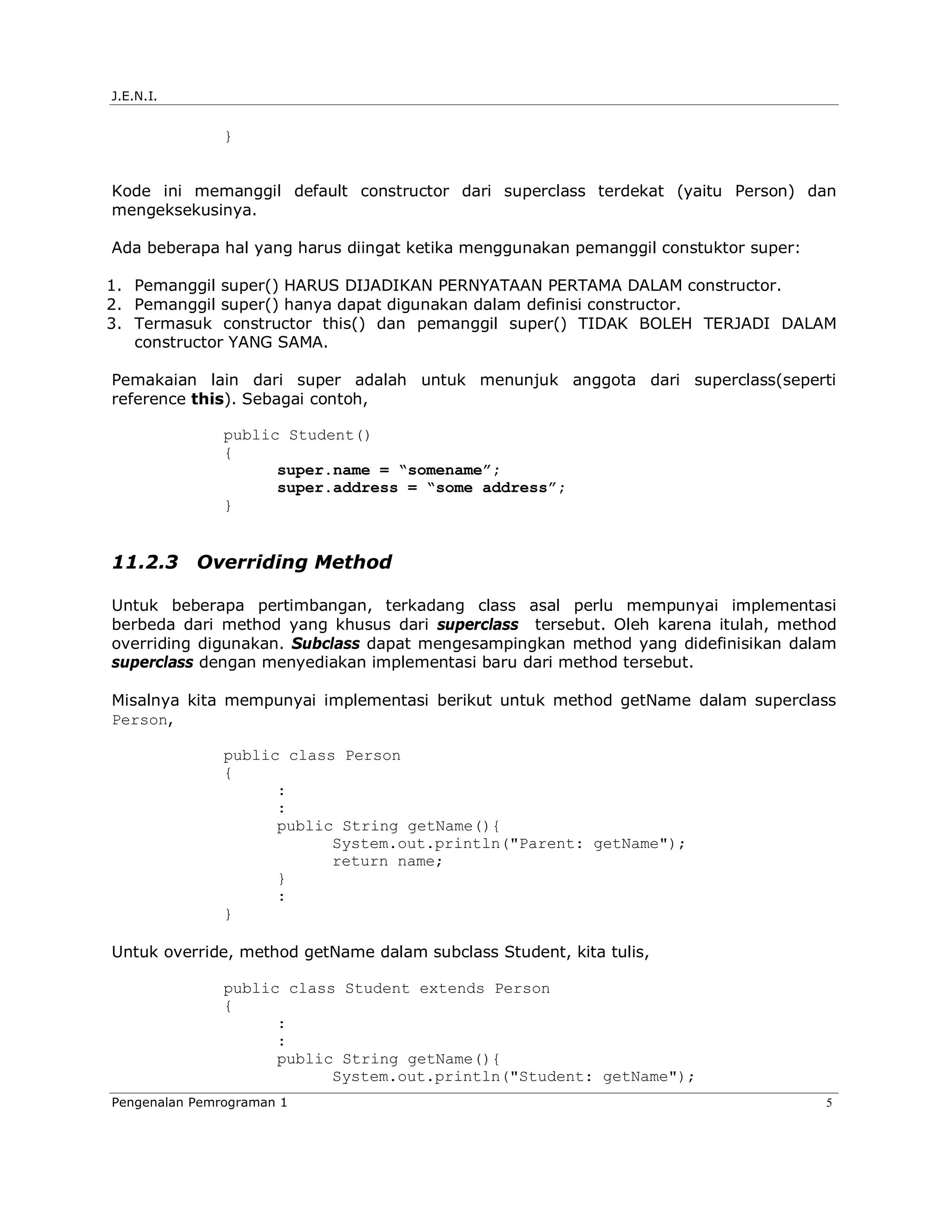 Jeni intro1-bab11-pewarisan, polimorfisme, dan interface | PDF