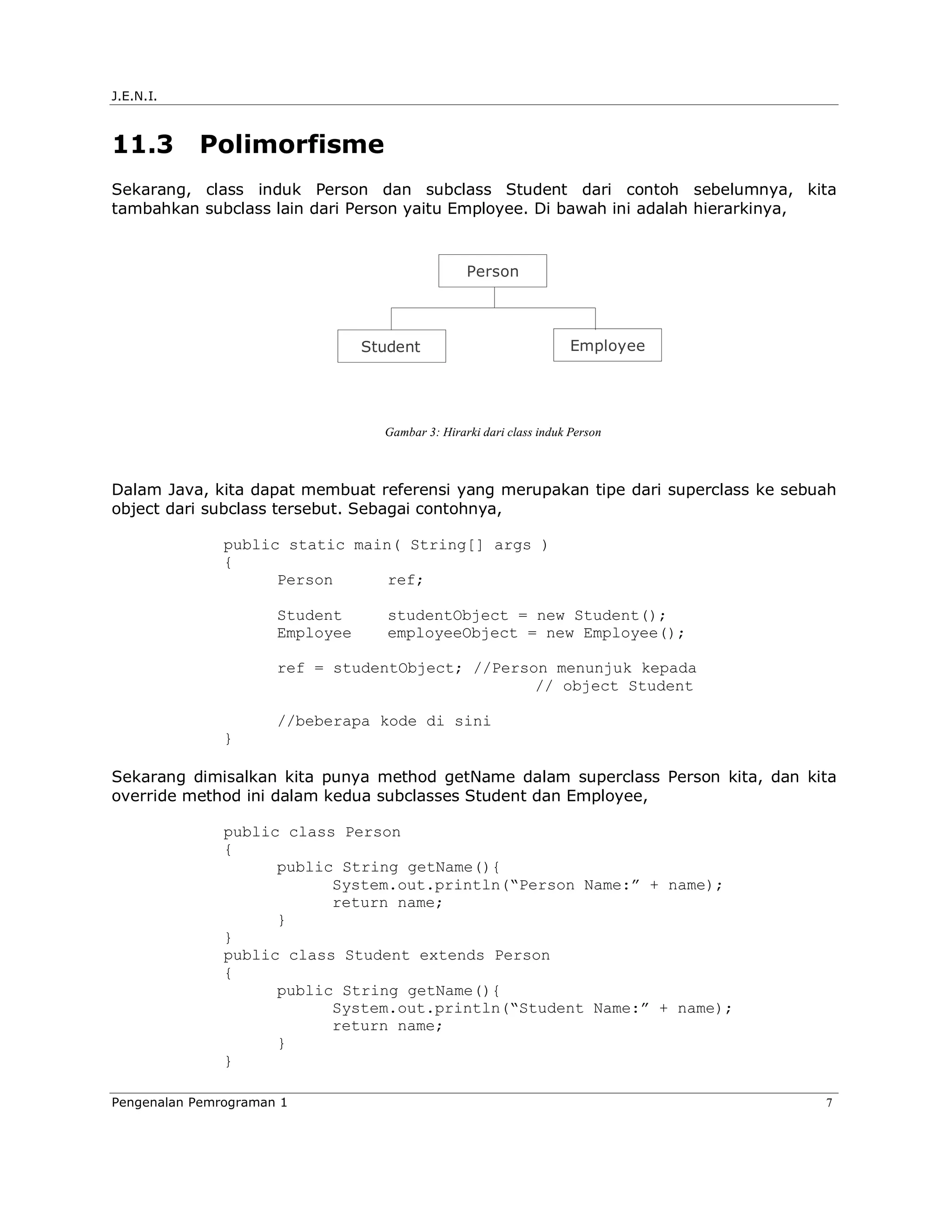 Jeni intro1-bab11-pewarisan, polimorfisme, dan interface | PDF