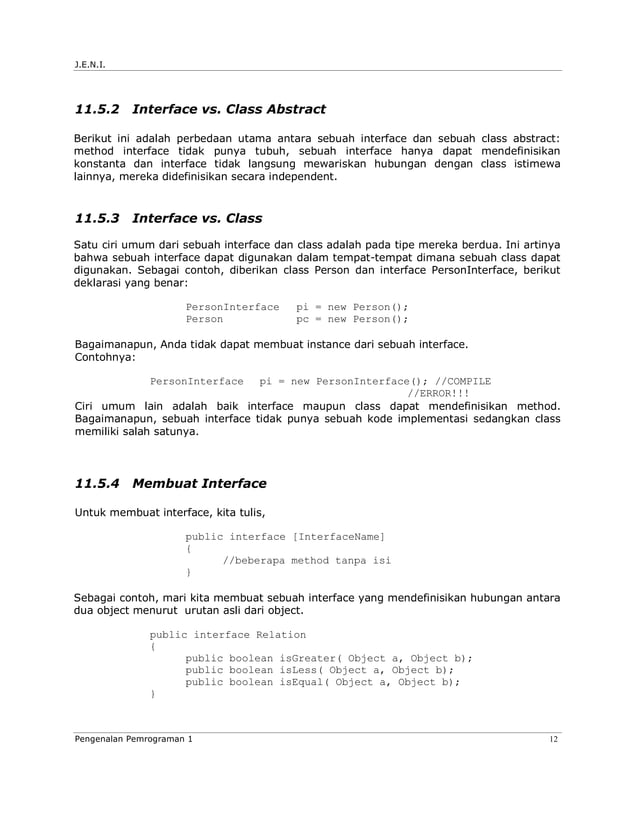 Jeni intro1-bab11-pewarisan, polimorfisme, dan interface | PDF