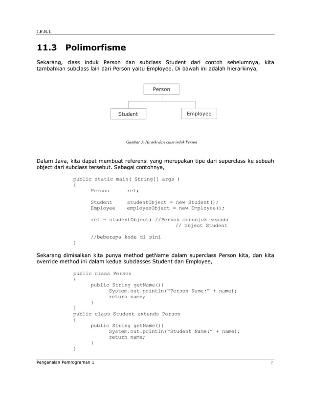 Jeni intro1-bab11-pewarisan, polimorfisme, dan interface | PDF