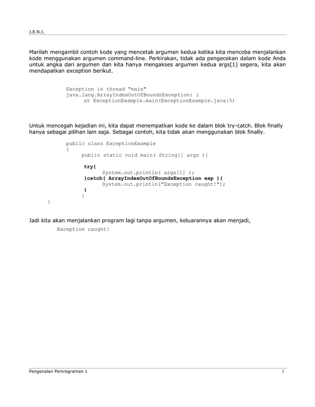 Jeni Intro1 Bab12 Dasar Exception Handling | PDF