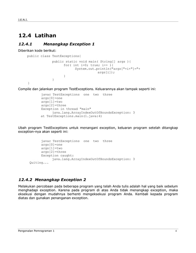 Jeni intro1-bab12-dasar exception handling | PDF