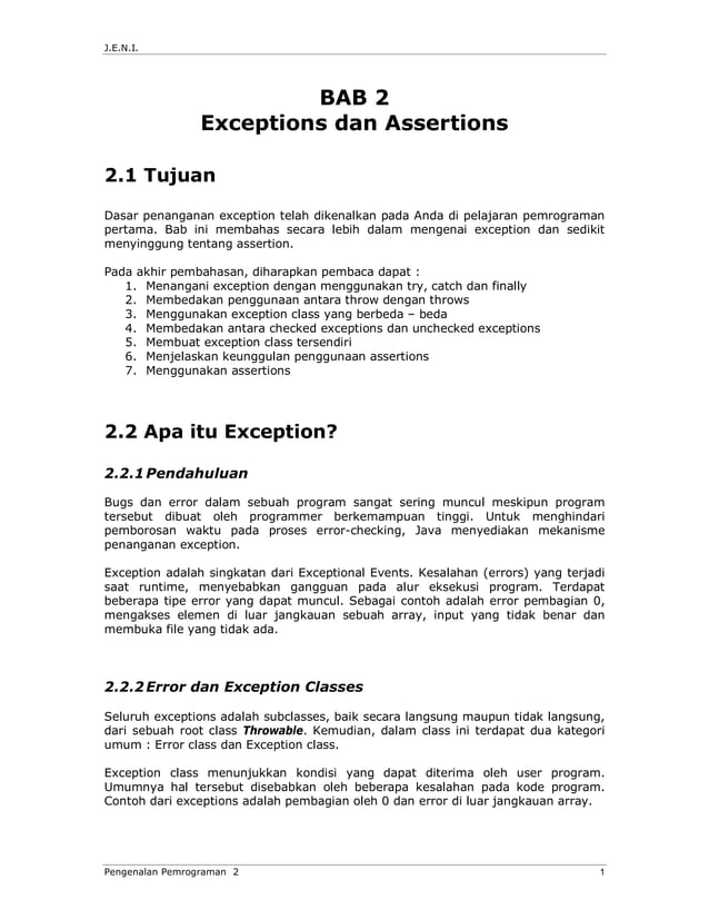 Jeni Intro2 Bab02 Exception Dan Assertion | PDF