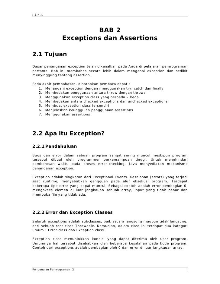 Jeni Intro2 Bab02 Exception Dan Assertion Jeni Intro2 Bab02 Exception Dan Assertion