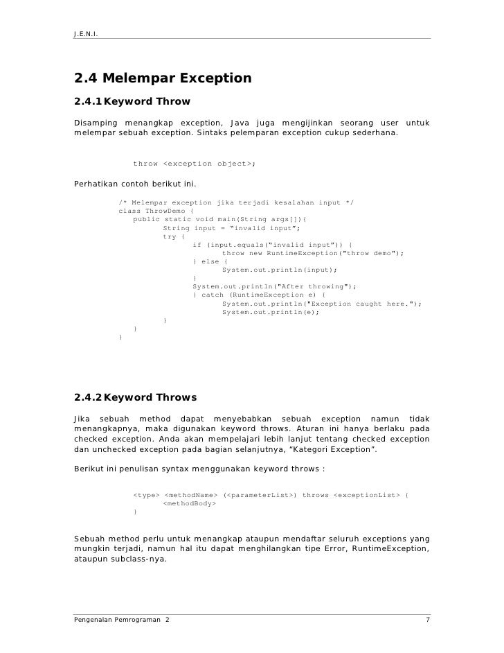 Jeni Intro2 Bab02 Exception Dan Assertion Jeni Intro2 Bab02 Exception Dan Assertion
