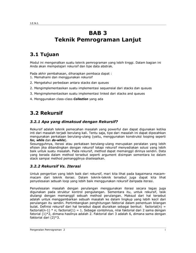 Jeni Intro2 Bab03 Teknik Pemrograman Lanjut | PDF