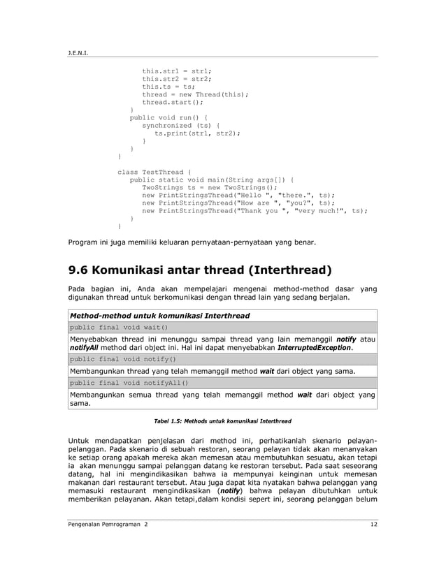 Jeni Intro2 Bab09 Threads | PDF