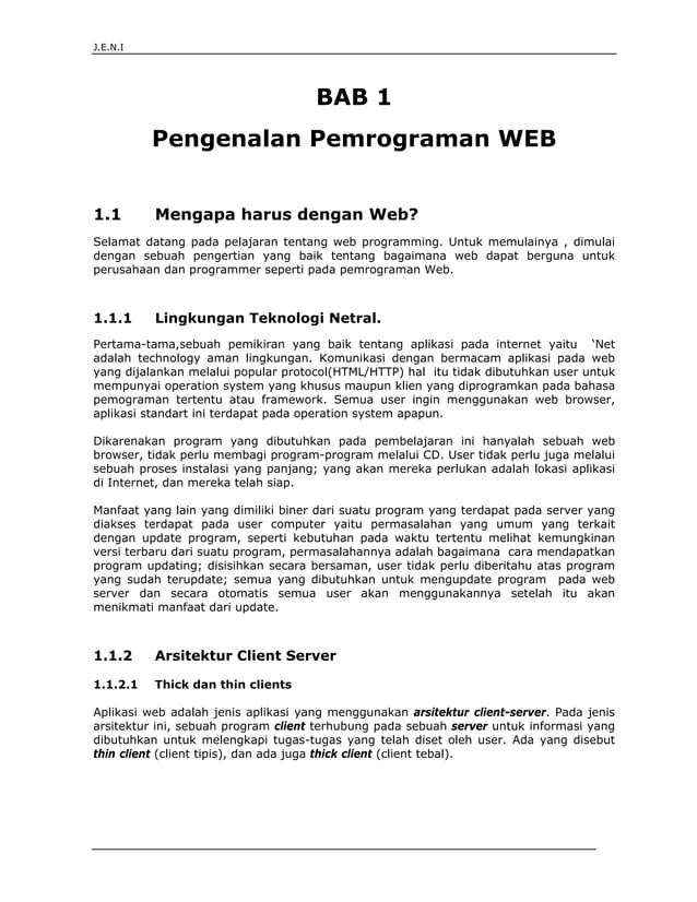 Jeni web programming-bab 1-pengenalan pemrograman web | PDF