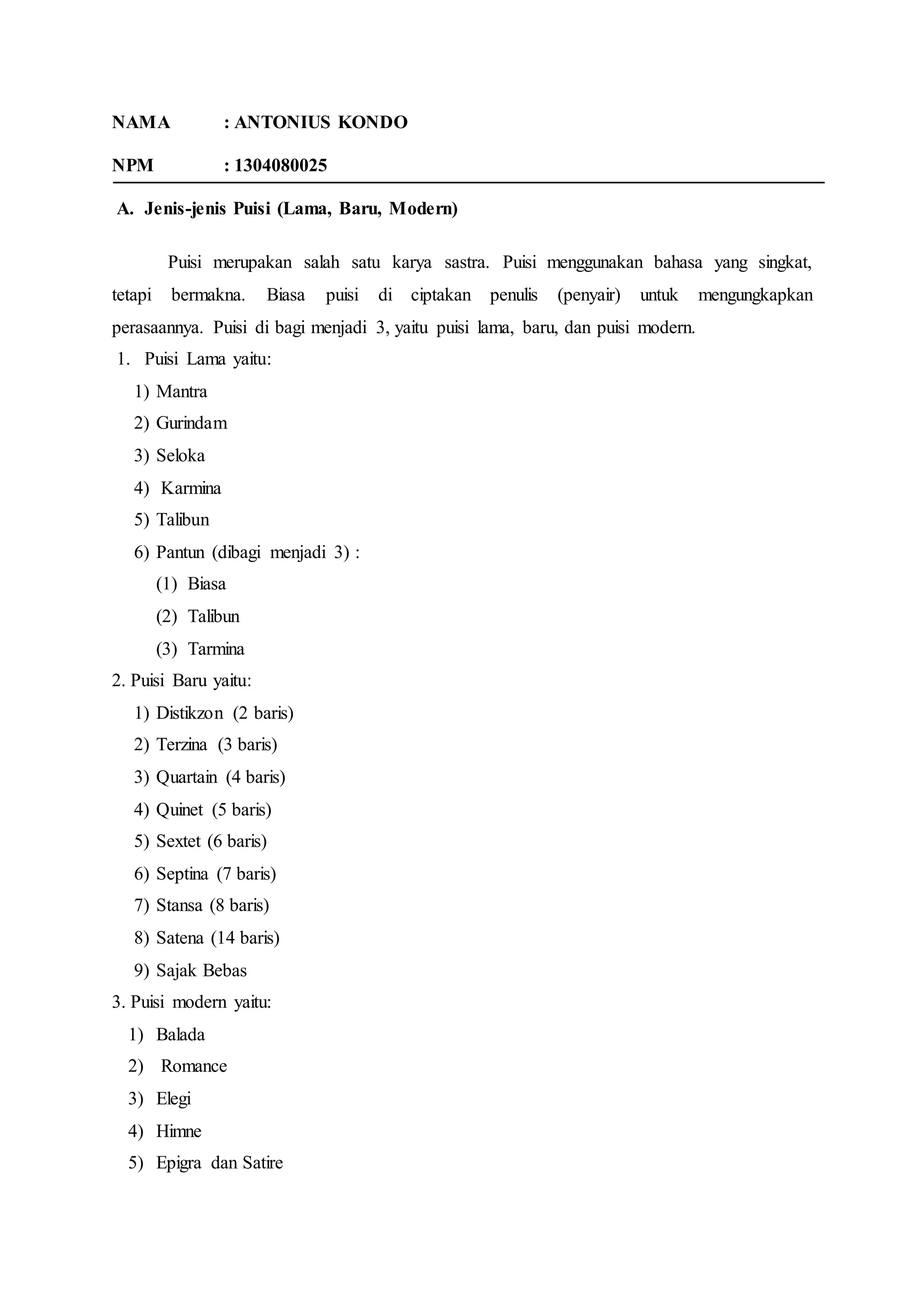 Jenis puisi lama, baru dan modern | PDF