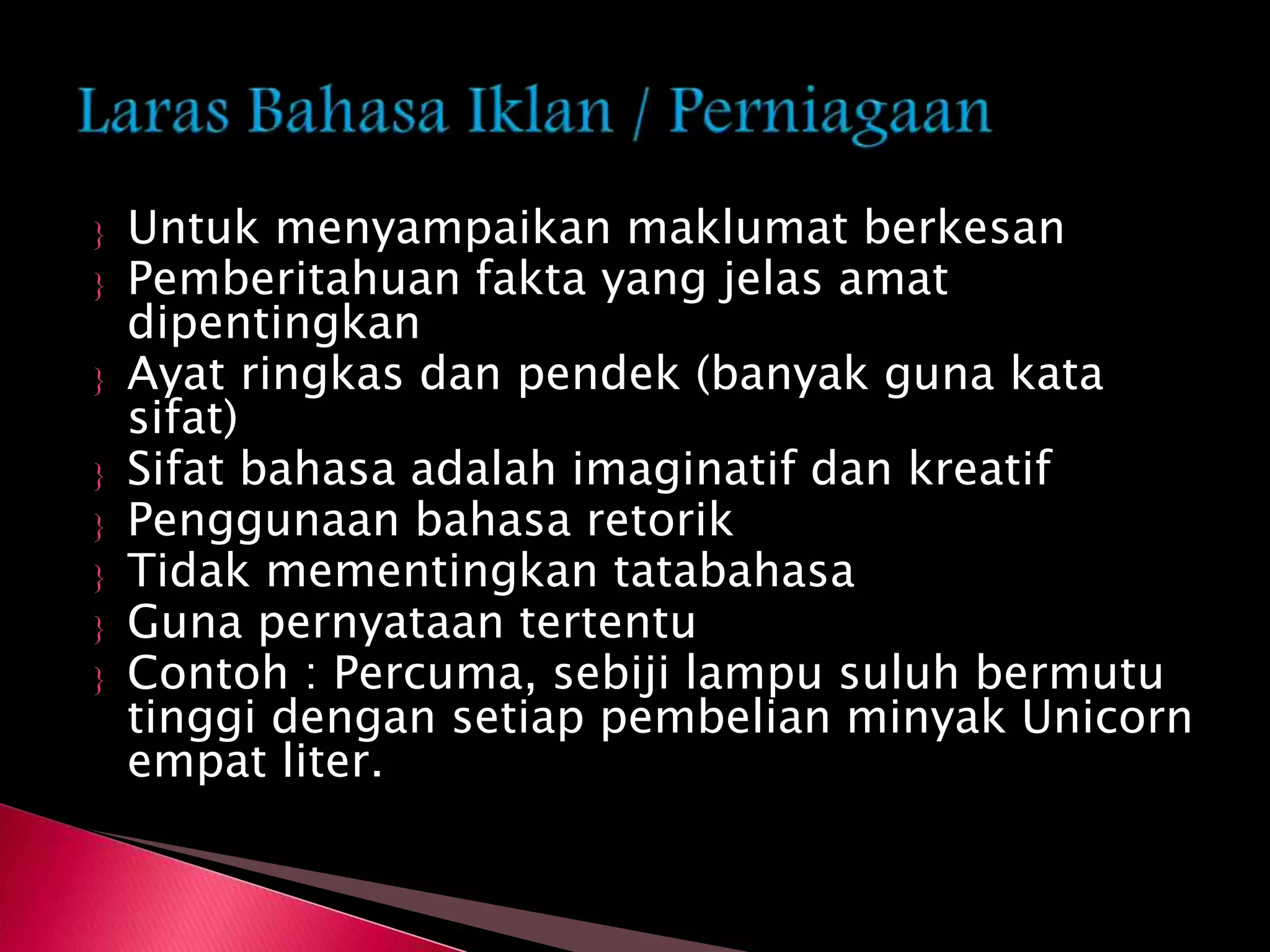 Jenis jenis dan ciri-ciri laras bahasa | PPTX