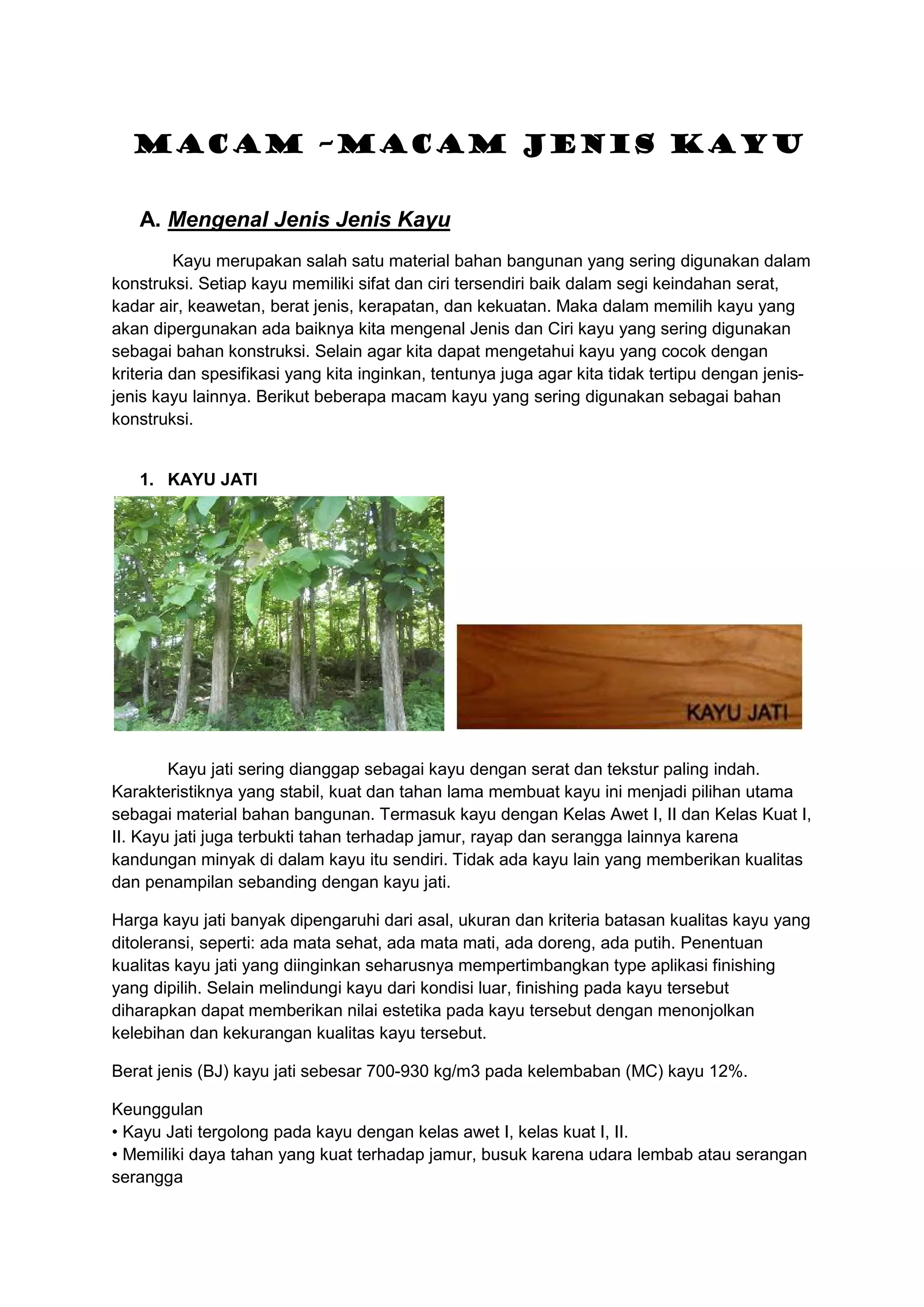 Jenis jenis kayu ( Kelas Kekuatan & Keawetan & Berat Jenis Kayu ...