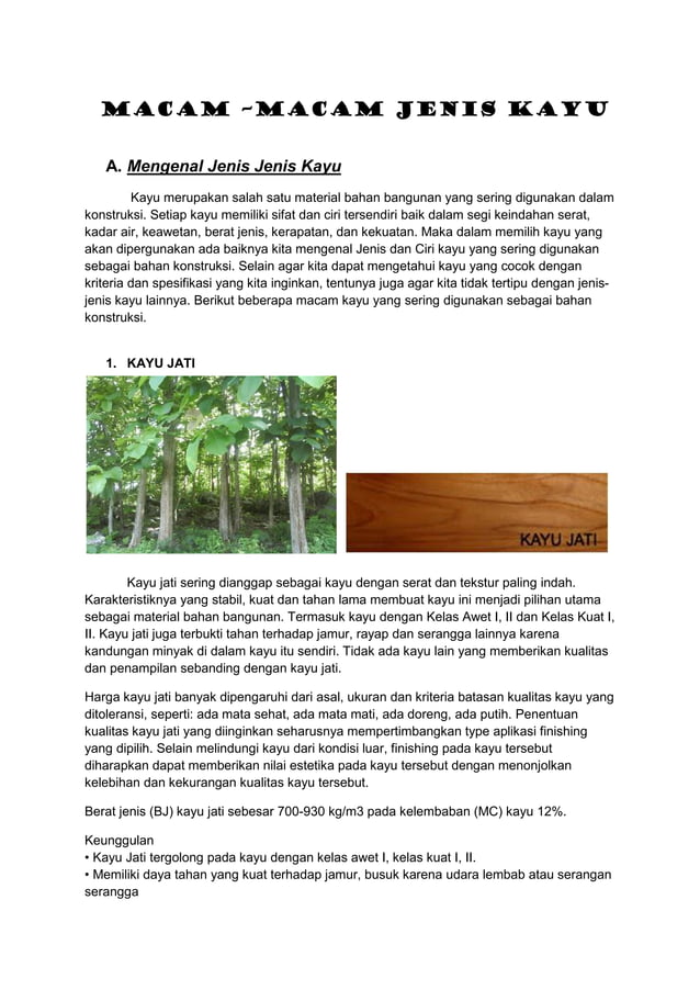 Jenis jenis kayu ( Kelas Kekuatan & Keawetan & Berat Jenis Kayu Indonesia )