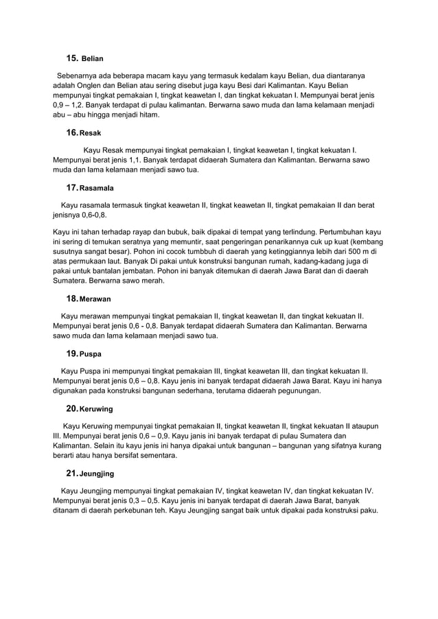 Jenis jenis kayu ( Kelas Kekuatan & Keawetan & Berat Jenis Kayu Indonesia )