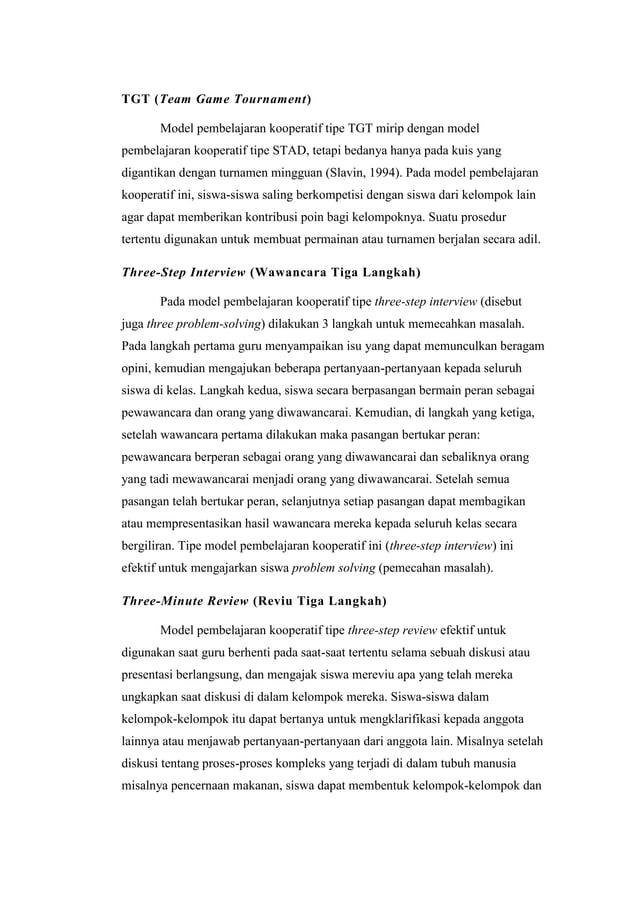 Jenis jenis model pembelajaran kooperatif | DOCX