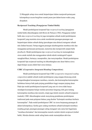 Jenis jenis model pembelajaran kooperatif | DOCX
