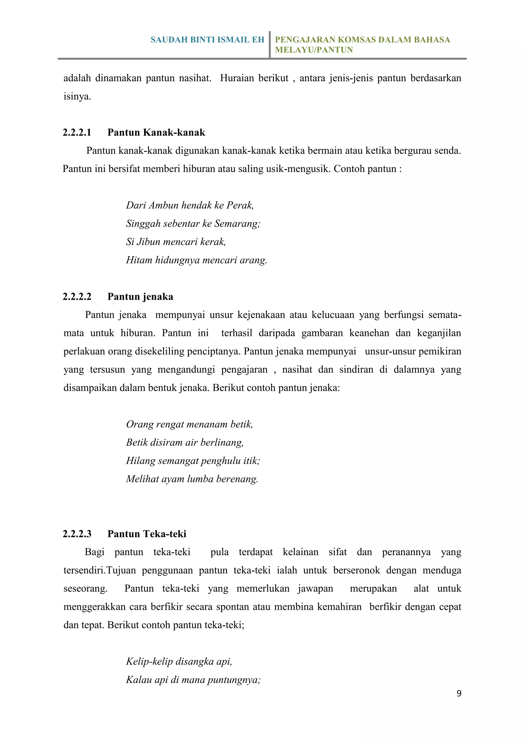 Jenis jenis pantun | DOCX