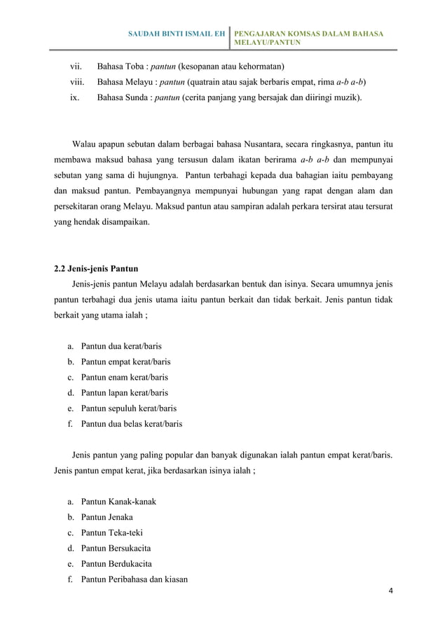 Jenis jenis pantun | DOCX