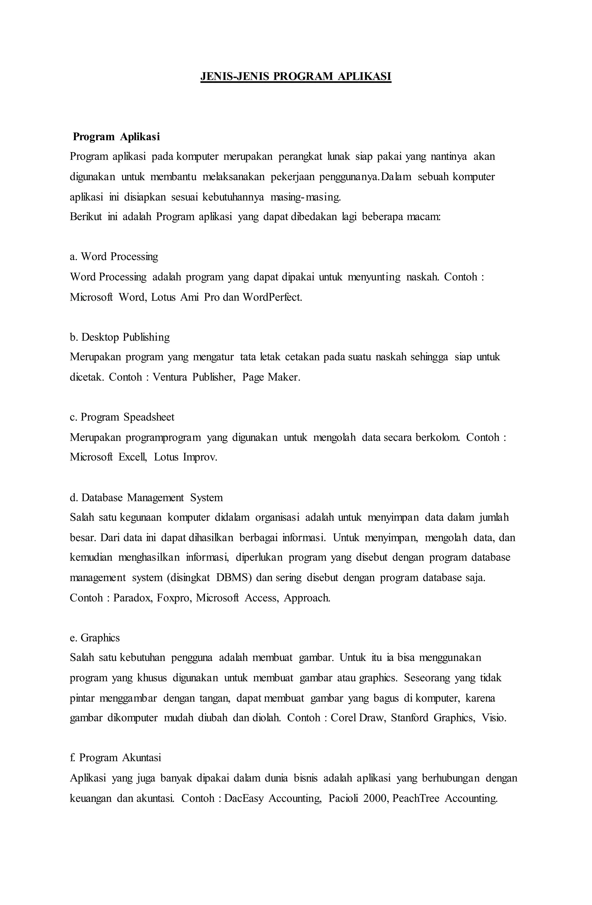 Jenis jenis program aplikasi | DOCX